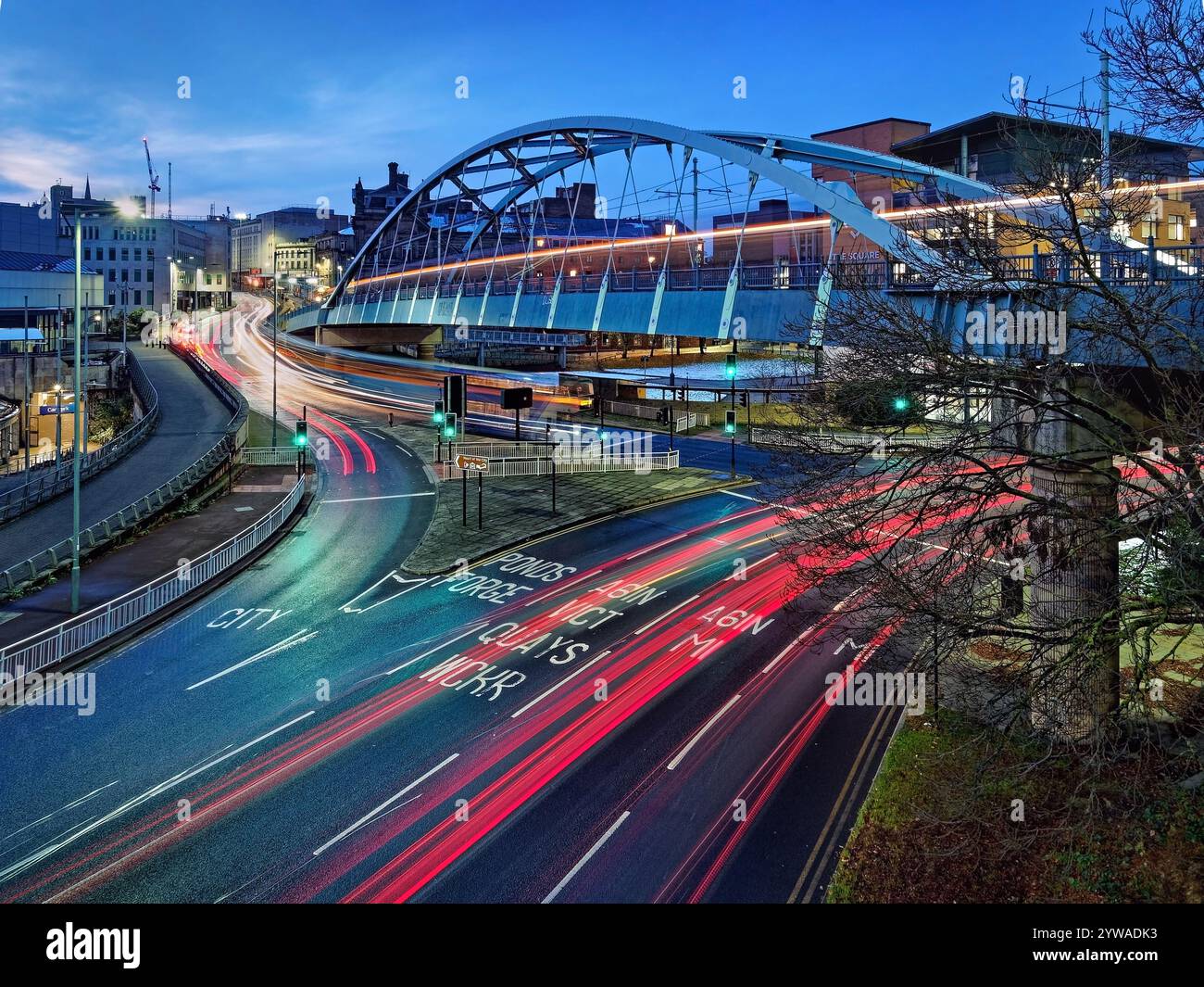 UK, South Yorkshire, Sheffield, Supertram and Traffic Light trails at ...
