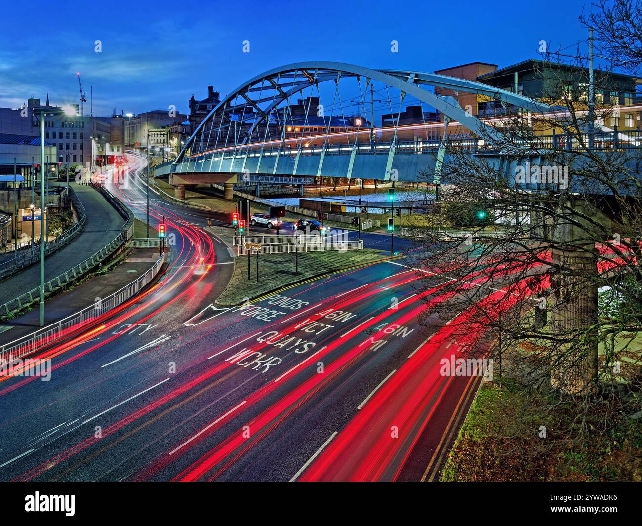UK, South Yorkshire, Sheffield, Supertram and Traffic Light trails at ...