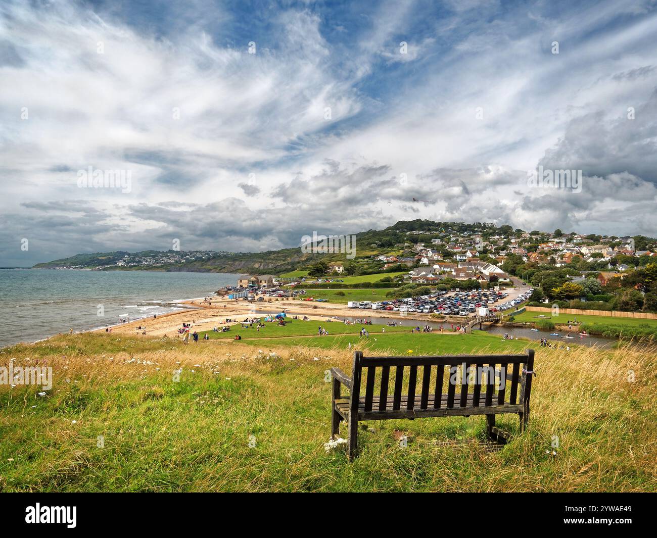 UK, Dorset, Charmouth, View of Seafront and Beach from South West Coast ...
