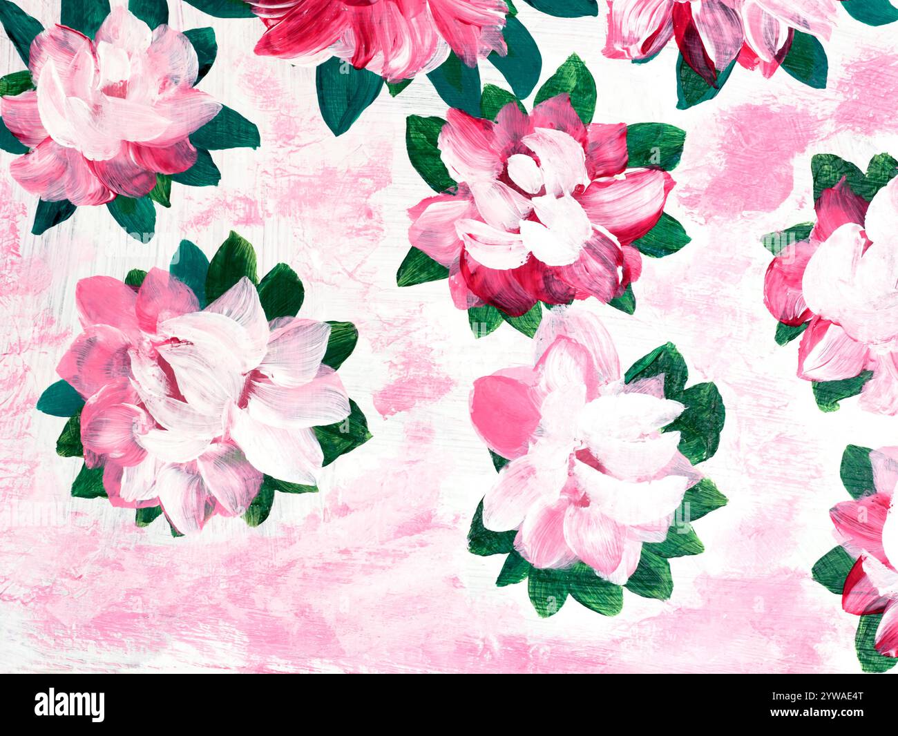 Pink abstract flowers, original hand drawn, impressionism style, color ...