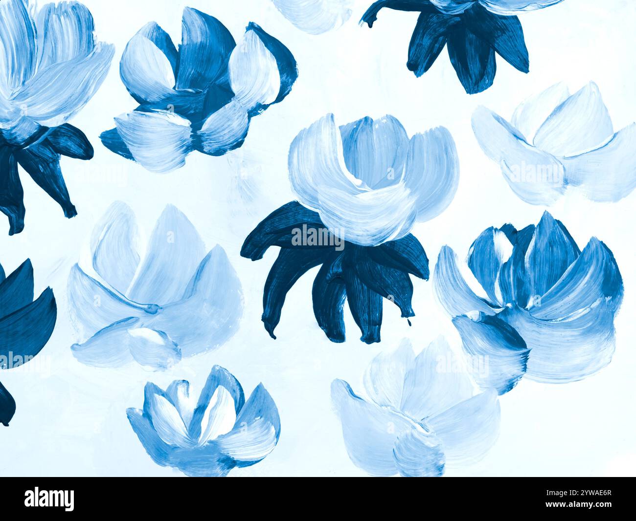 Blue abstract flowers, original hand drawn, impressionism style, color ...