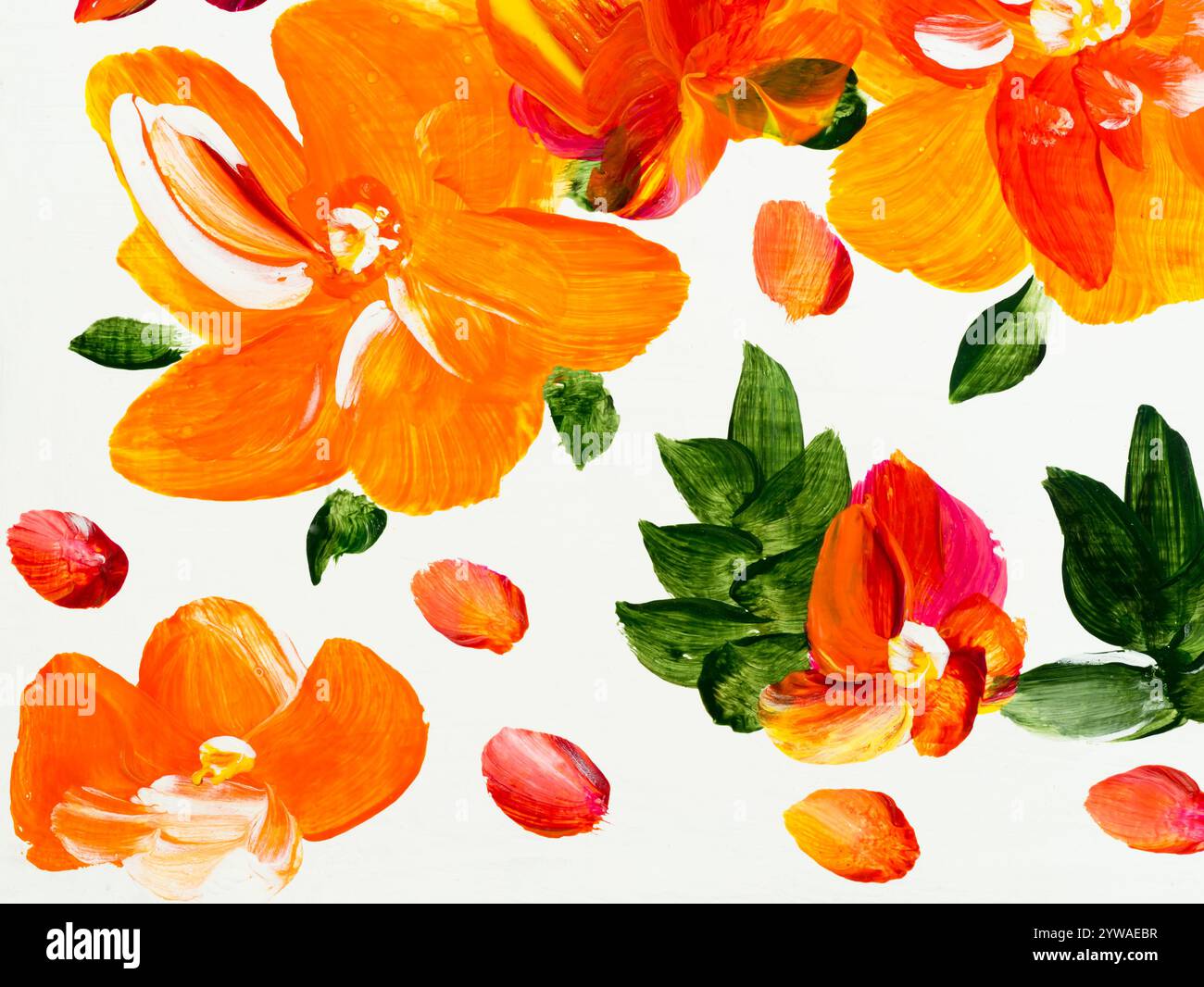 Abstract red and orange flowers, original hand drawn, impressionism ...