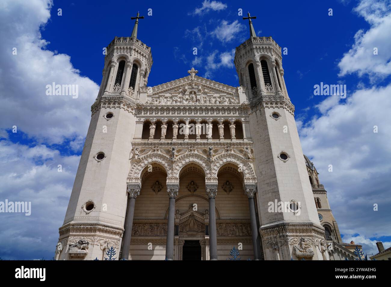 LYON, FRANCE -4 JULY 2024- View of the Basilica of Notre Dame of ...
