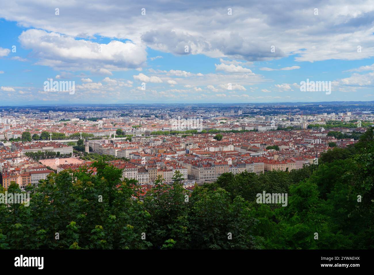 LYON, FRANCE -4 JULY 2024- Landscape view of downtown Lyon seen from ...