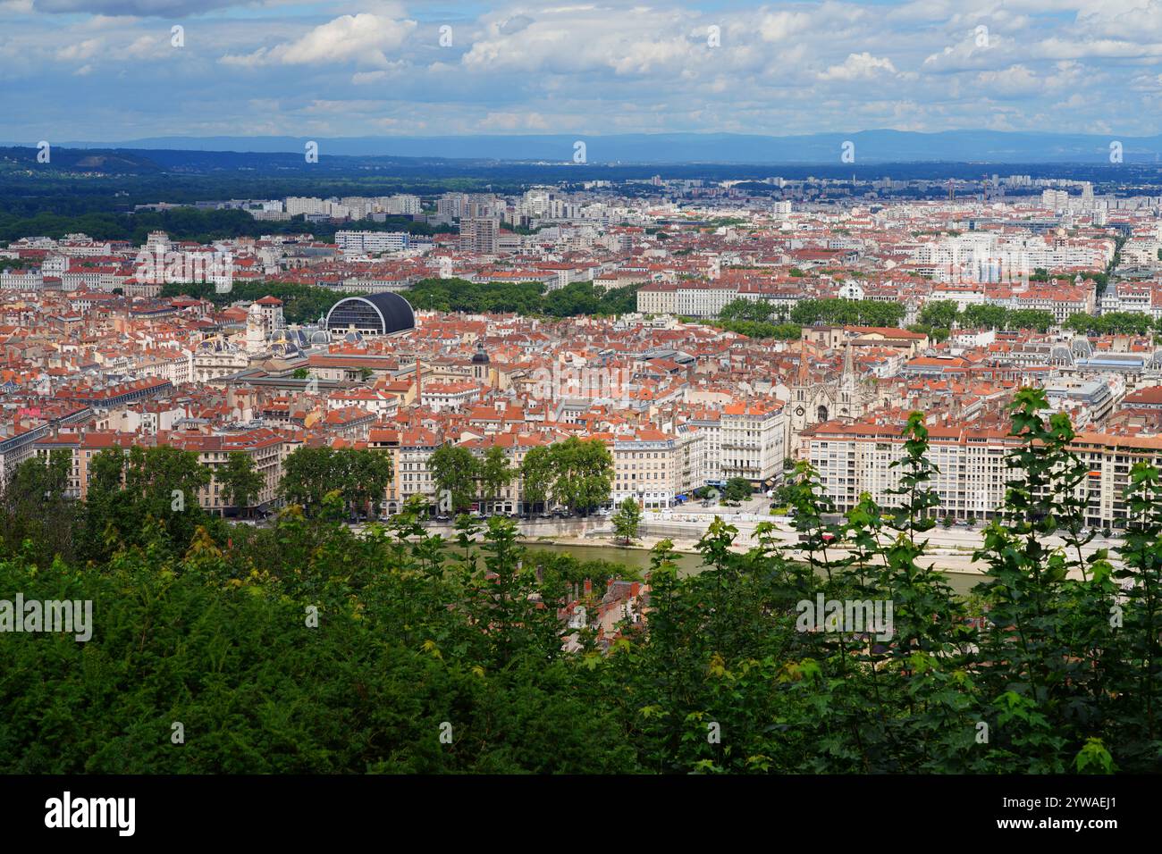 LYON, FRANCE -4 JULY 2024- Landscape view of downtown Lyon seen from ...