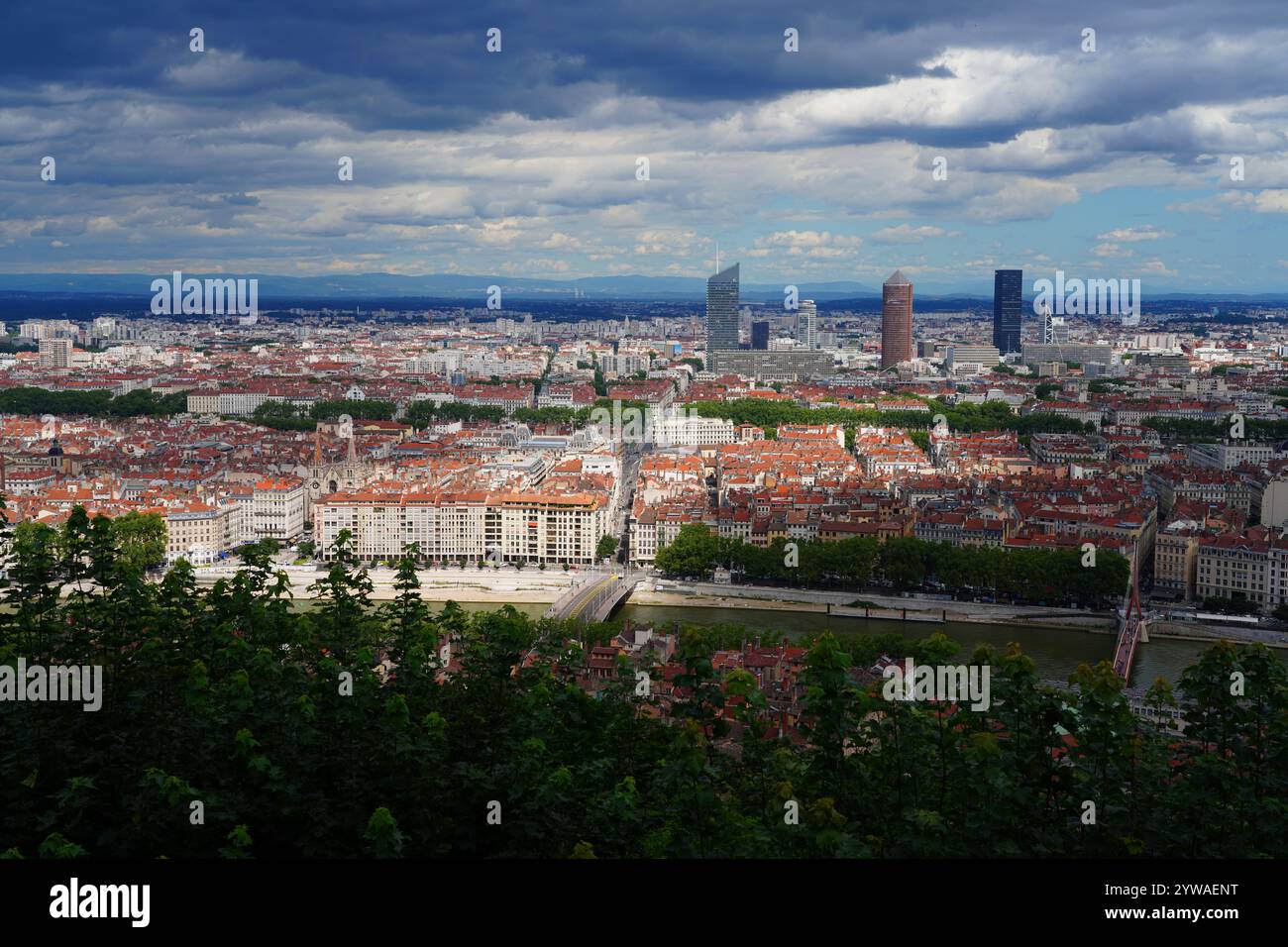LYON, FRANCE -4 JULY 2024- Landscape view of downtown Lyon seen from ...