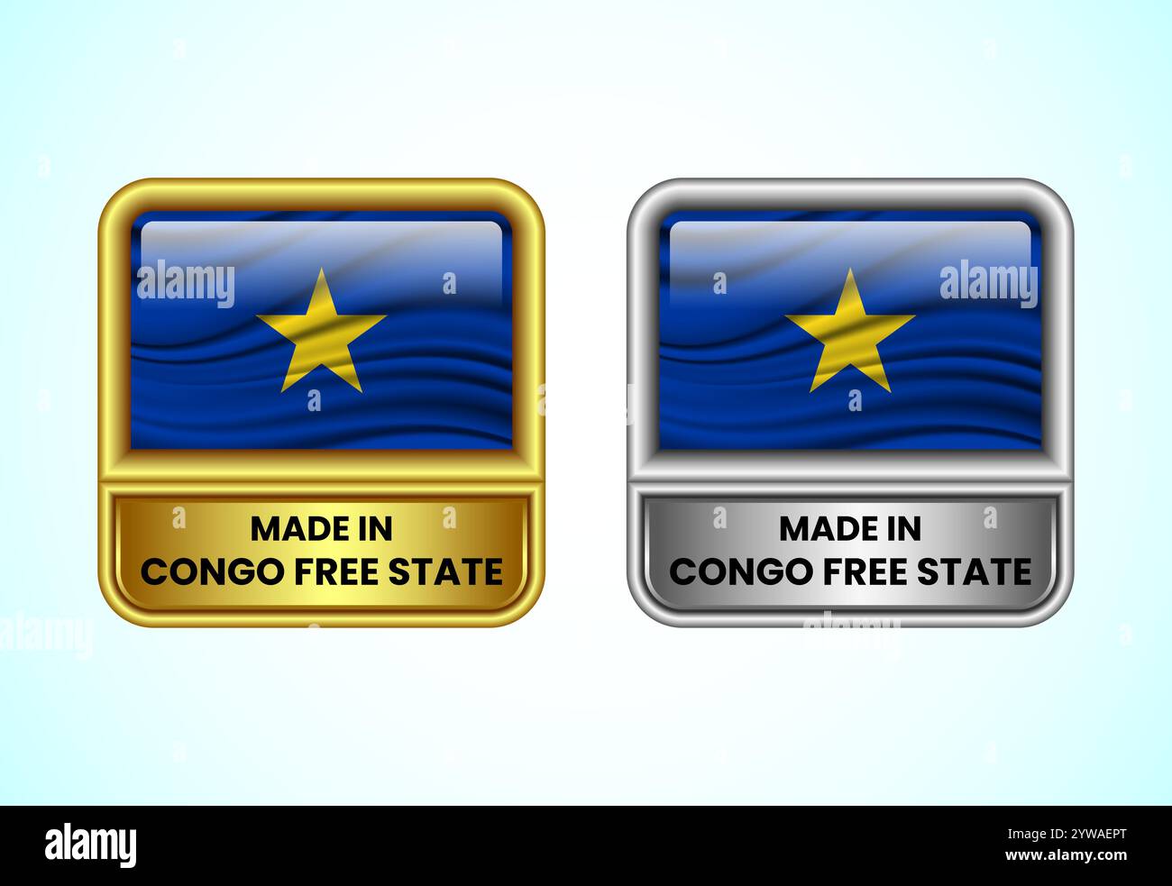 Made in Congo Free State label icon in gold and silver color. Flag icon ...