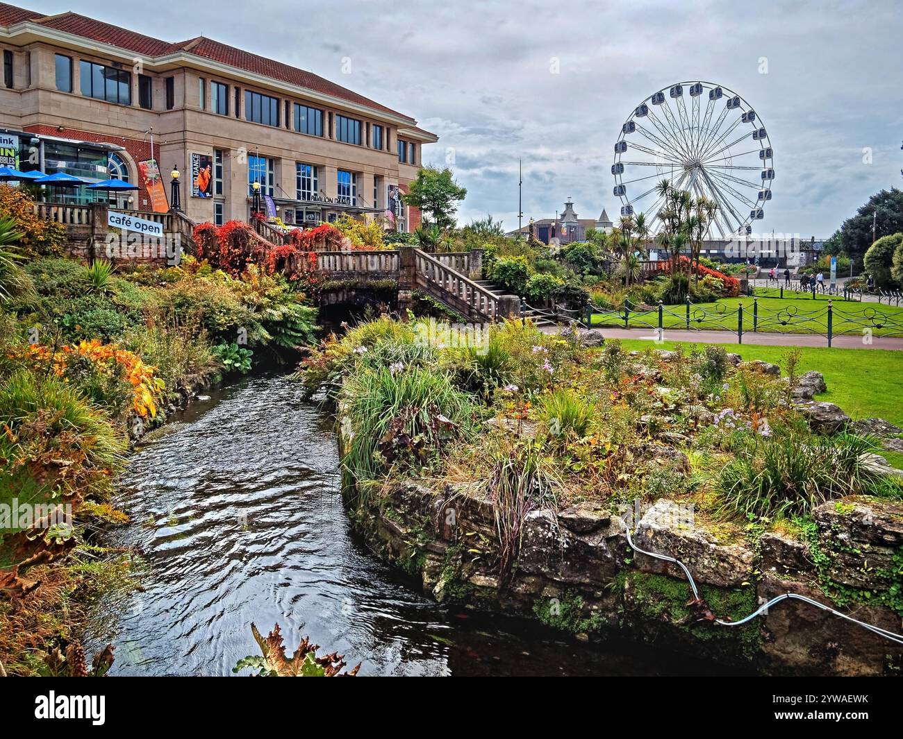 UK, Dorset, Bournemouth, River Bourne and The Pavilion Theatre Stock ...