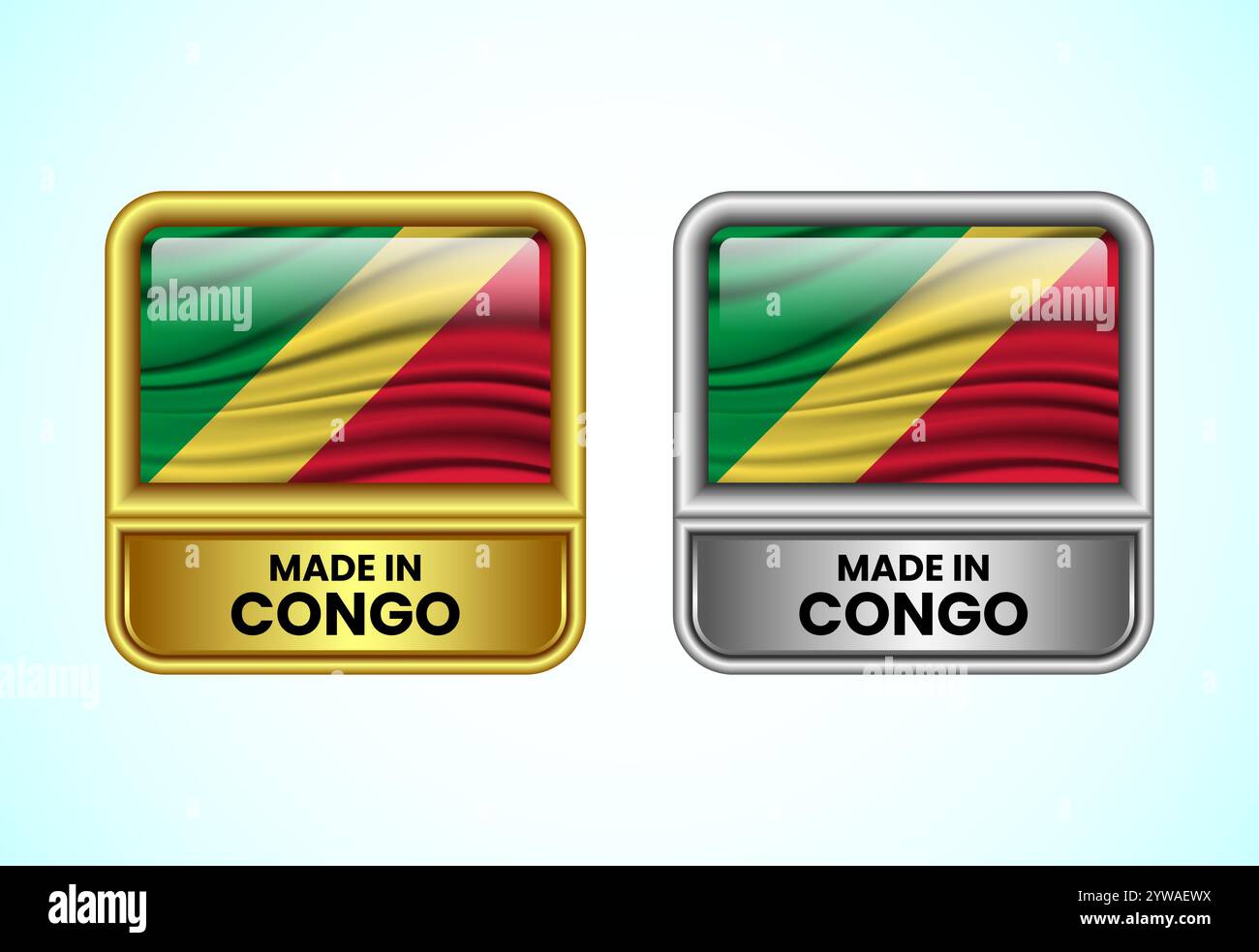Made in Congo label icon in gold and silver color. Flag icon set for ...