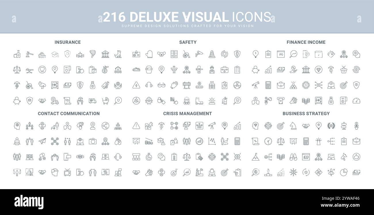 Business strategy and vision of trends, finance income line icon set ...