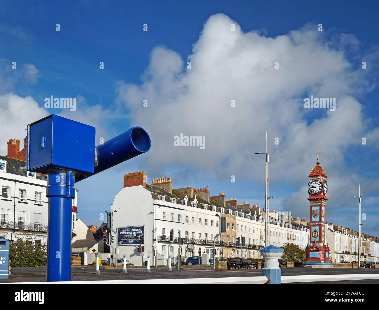 UK, Dorset, Weymouth, Jubilee Clock Tower and Esplanade Telescope Stock ...