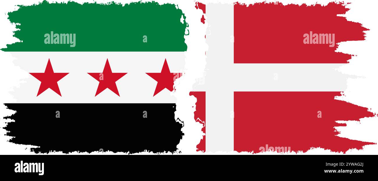 Denmark and Syrian Revolution grunge flags connection, vector Stock ...