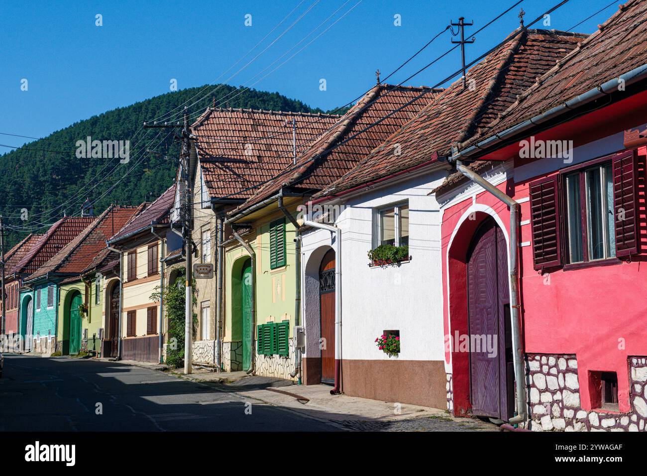 Colourful houses in the village of Rășinari, near Sibiu, Transylvania ...