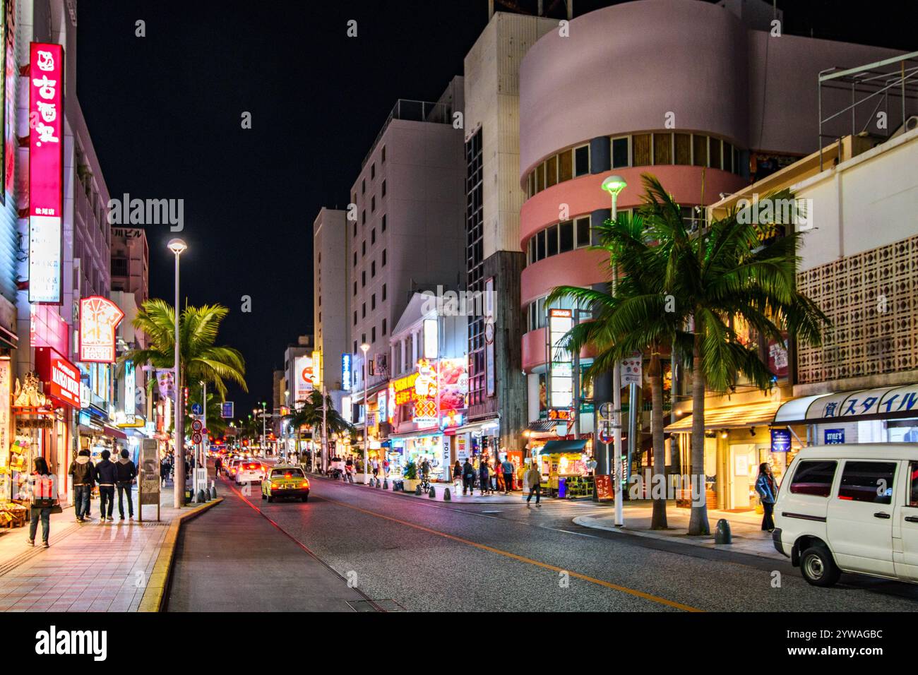 Night view of Kokusaidori, main tourist and shopping street lined by ...