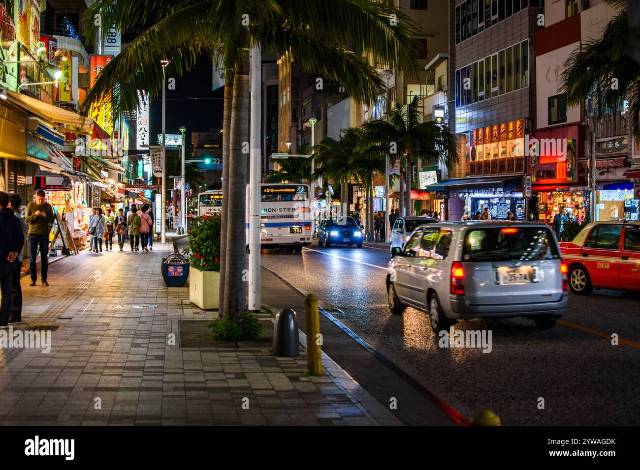 Night view of Kokusaidori, main tourist and shopping street lined by ...