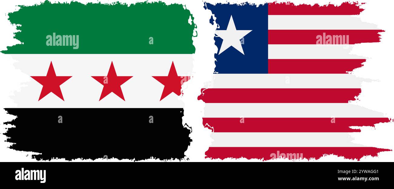 Liberia and Syrian Revolution grunge flags connection, vector Stock ...