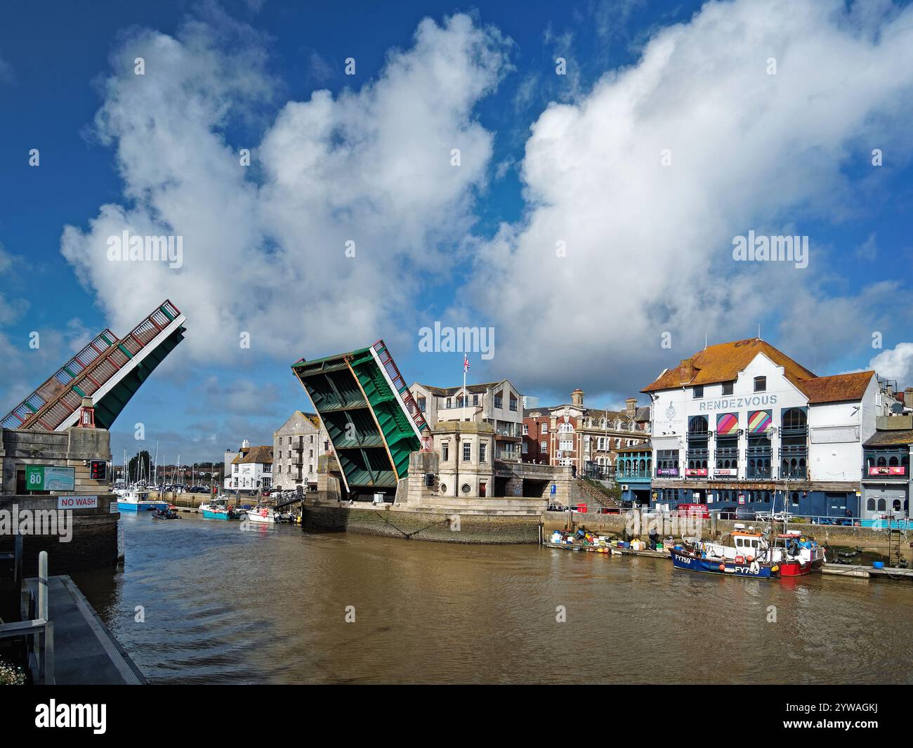 UK, Dorset, Weymouth, Harbour, Town Bridge and Custom House Quay Stock ...