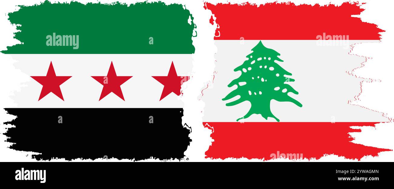 Lebanon and Syrian Revolution grunge flags connection, vector Stock ...