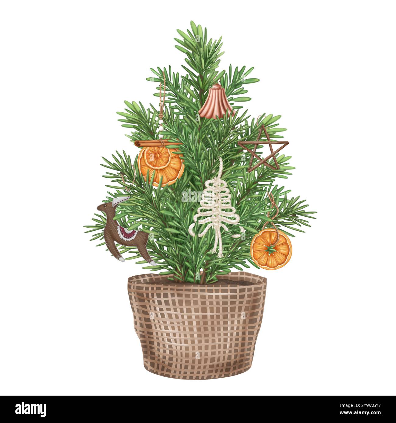 Eco-friendly retro Christmas tree with organic toys made of recyclable ...