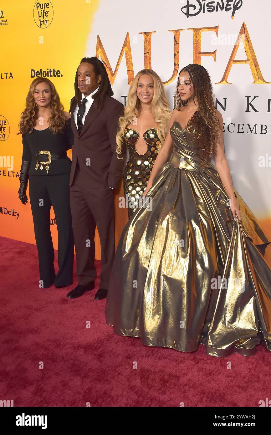 Tina Knowles, Jay-Z, Beyonce und Blue Ivy Carter bei der Weltpremiere des Kinofilms Mufasa: The ...