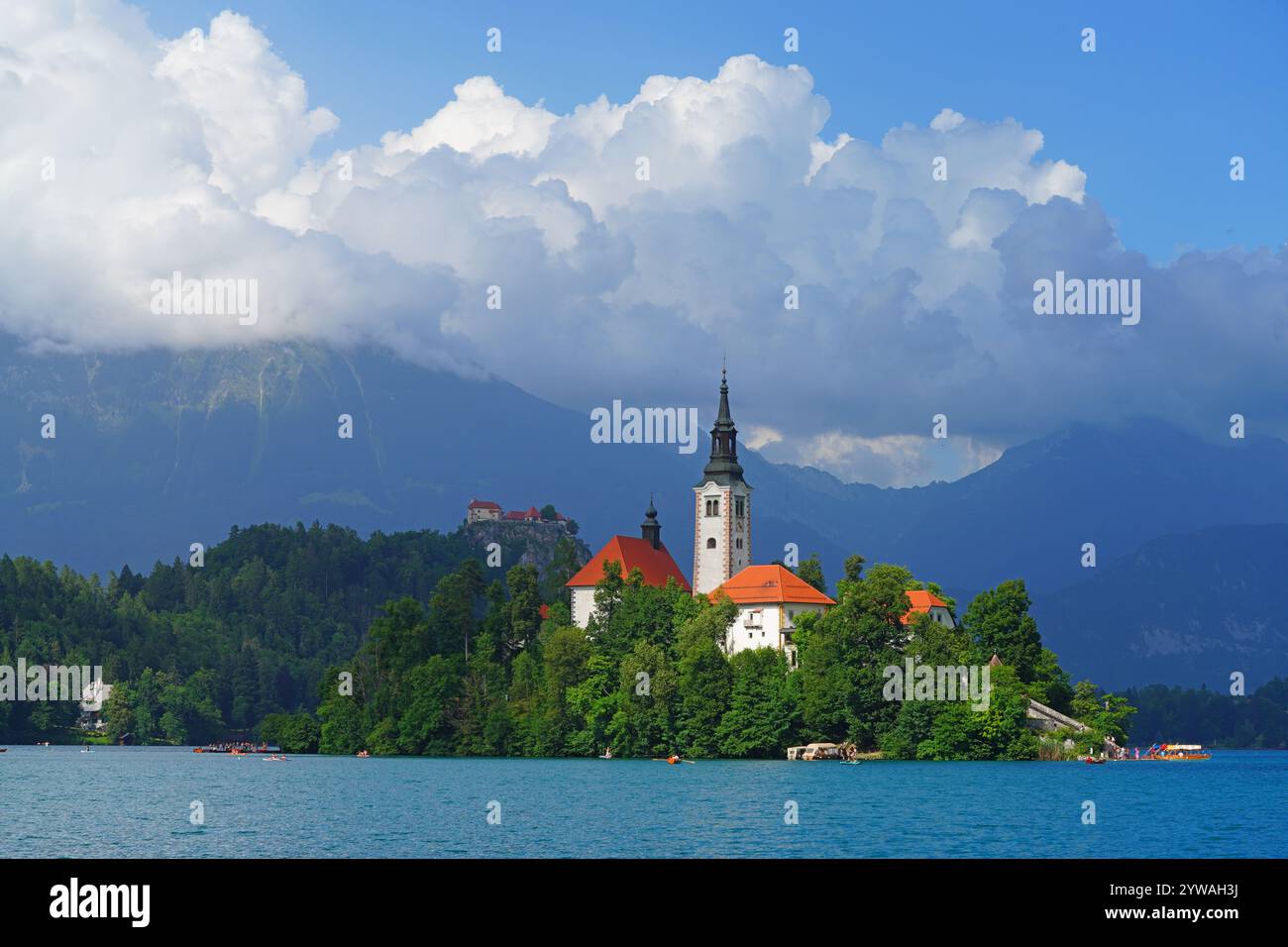 BLED, SLOVENIA -22 JUNE 2024- Landscape view of Lake Bled in summer ...