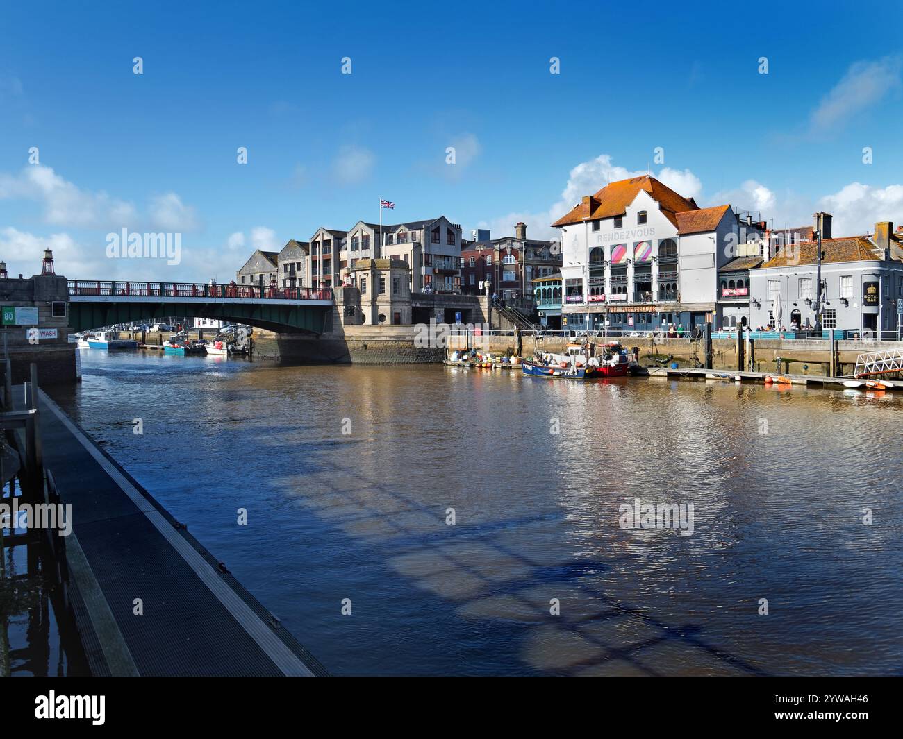 UK, Dorset, Weymouth, Harbour, Town Bridge and Custom House Quay Stock ...