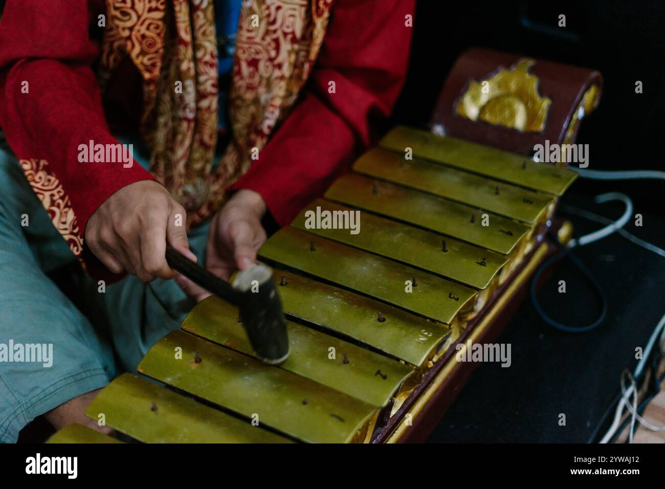 Traditional kolintang instrument made from wooden bars, arranged for ...