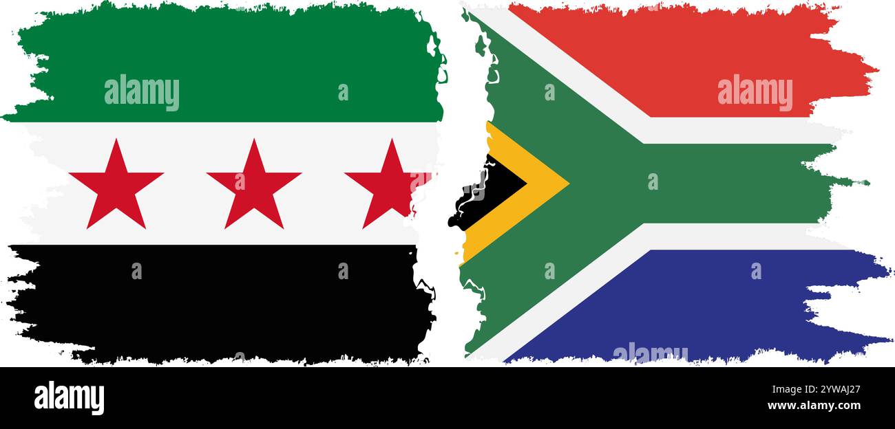 South Africa and Syrian Revolution grunge flags connection, vector ...