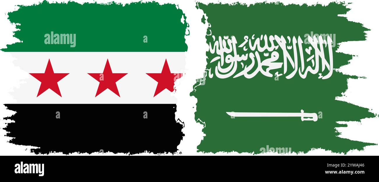 Saudi Arabia and Syrian Revolution grunge flags connection, vector ...