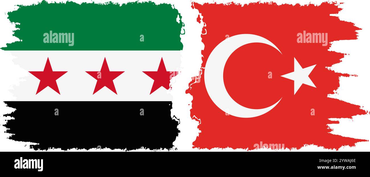 Turkey and Syrian Revolution grunge flags connection, vector Stock ...