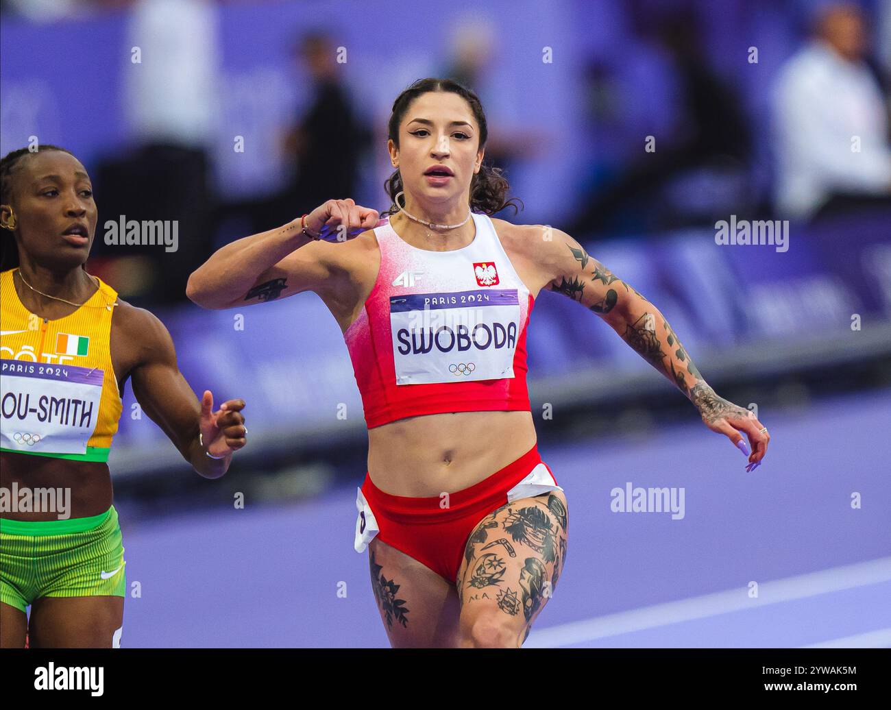 Ewa Swoboda participating in the 100 meters at the Paris 2024 Olympic ...