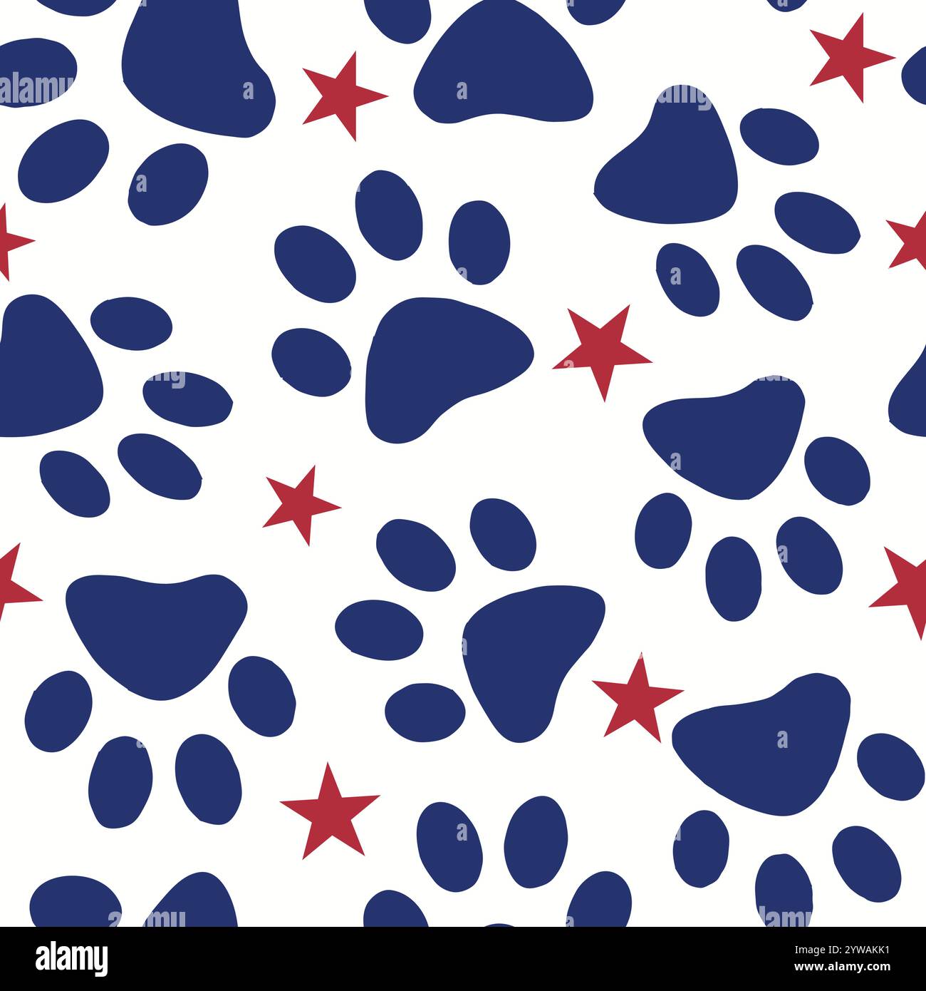 Cute cat paw prints in USA national flag blue red white seamless vector ...