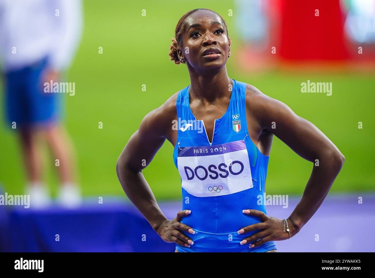 Zaynab Dosso participating in the 100 meters relay at the Paris 2024 ...