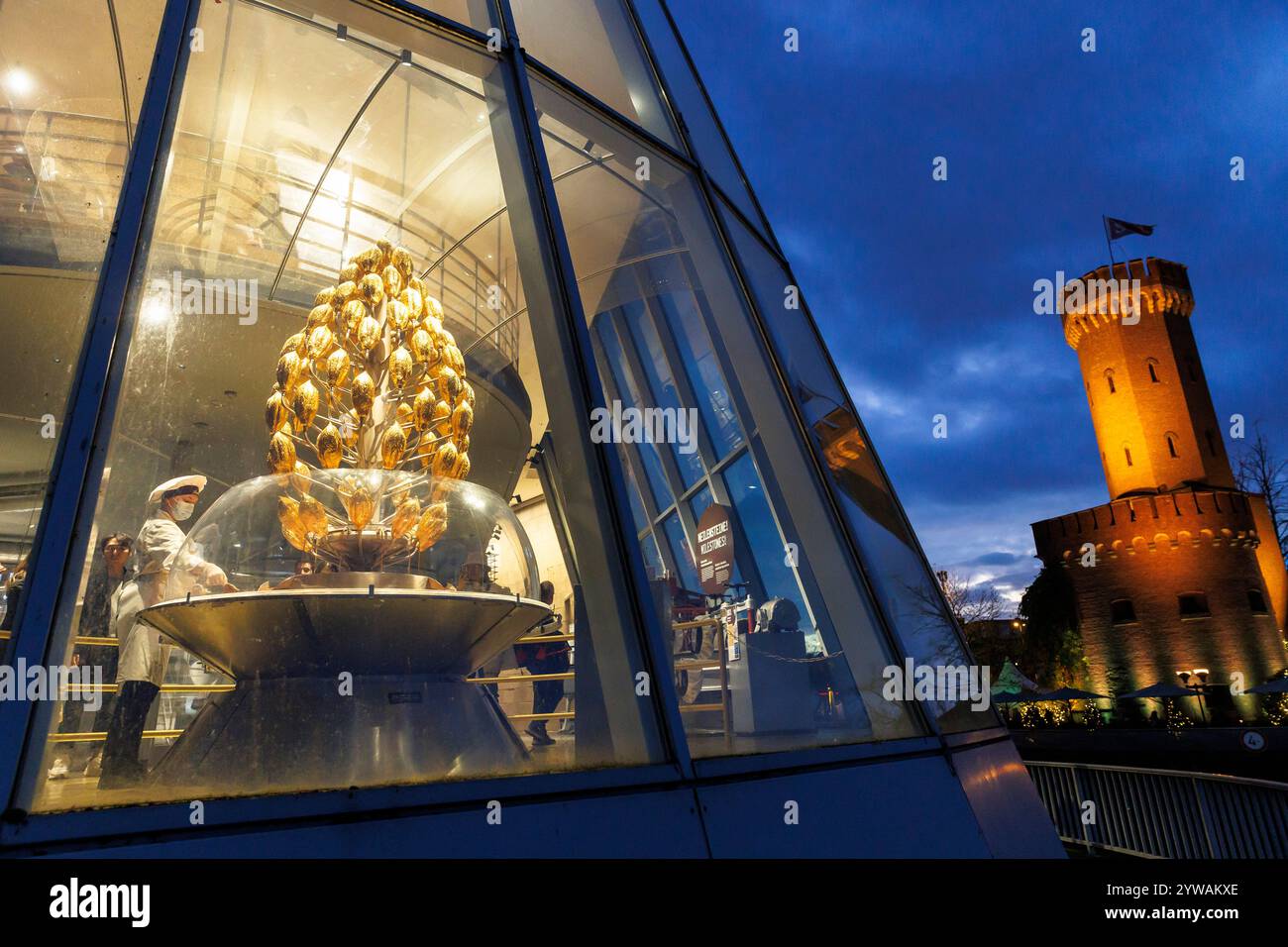 view into the chocolate museum with the chocolate fountain, on the ...