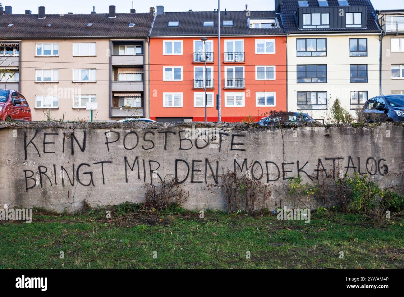 graffiti on a wall on the banks of the Rhine in Deutz, Cologne, Germany ...