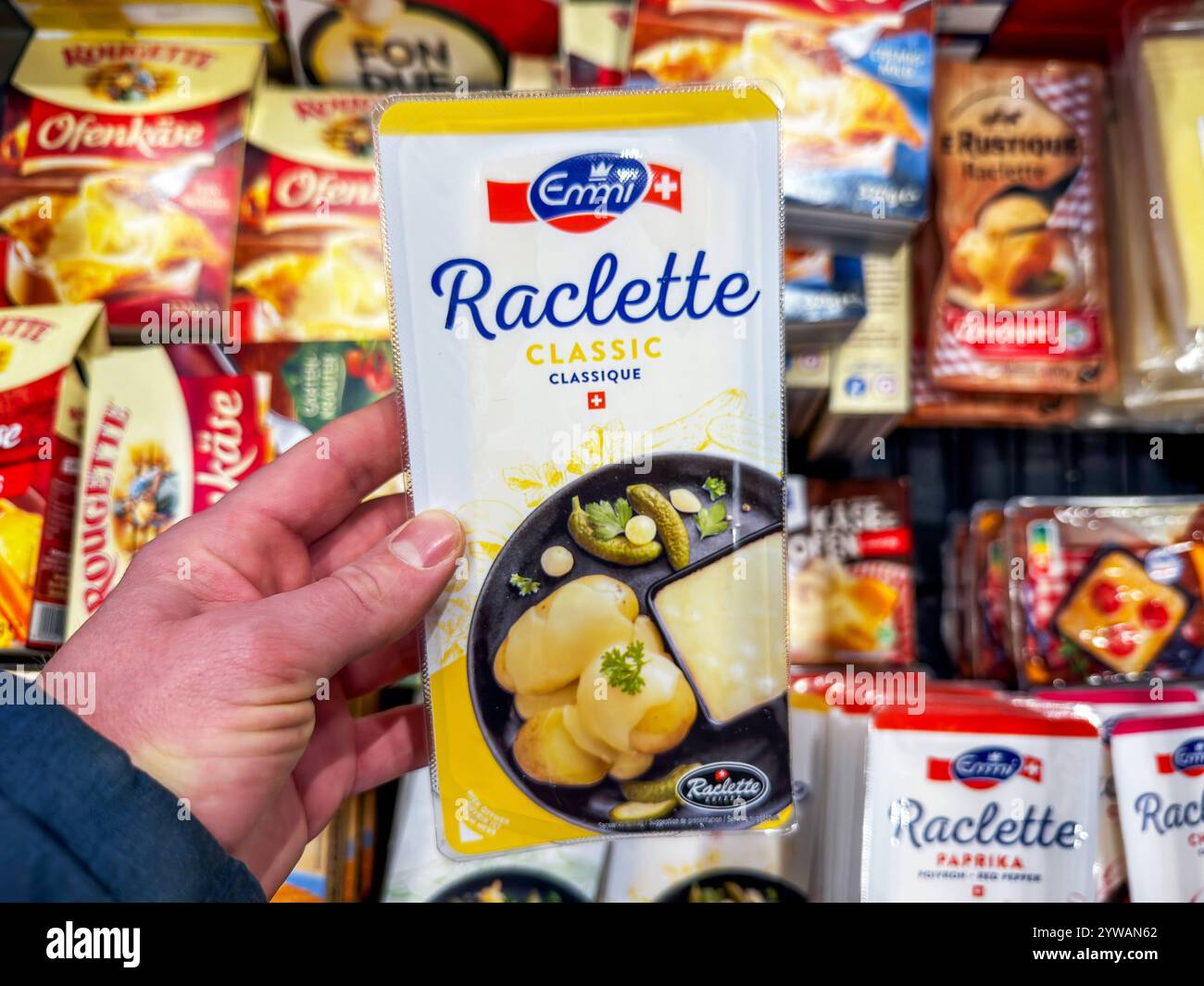 Bavaria, Germany - December 10, 2024: A pack of Emmi Raclette Classic ...