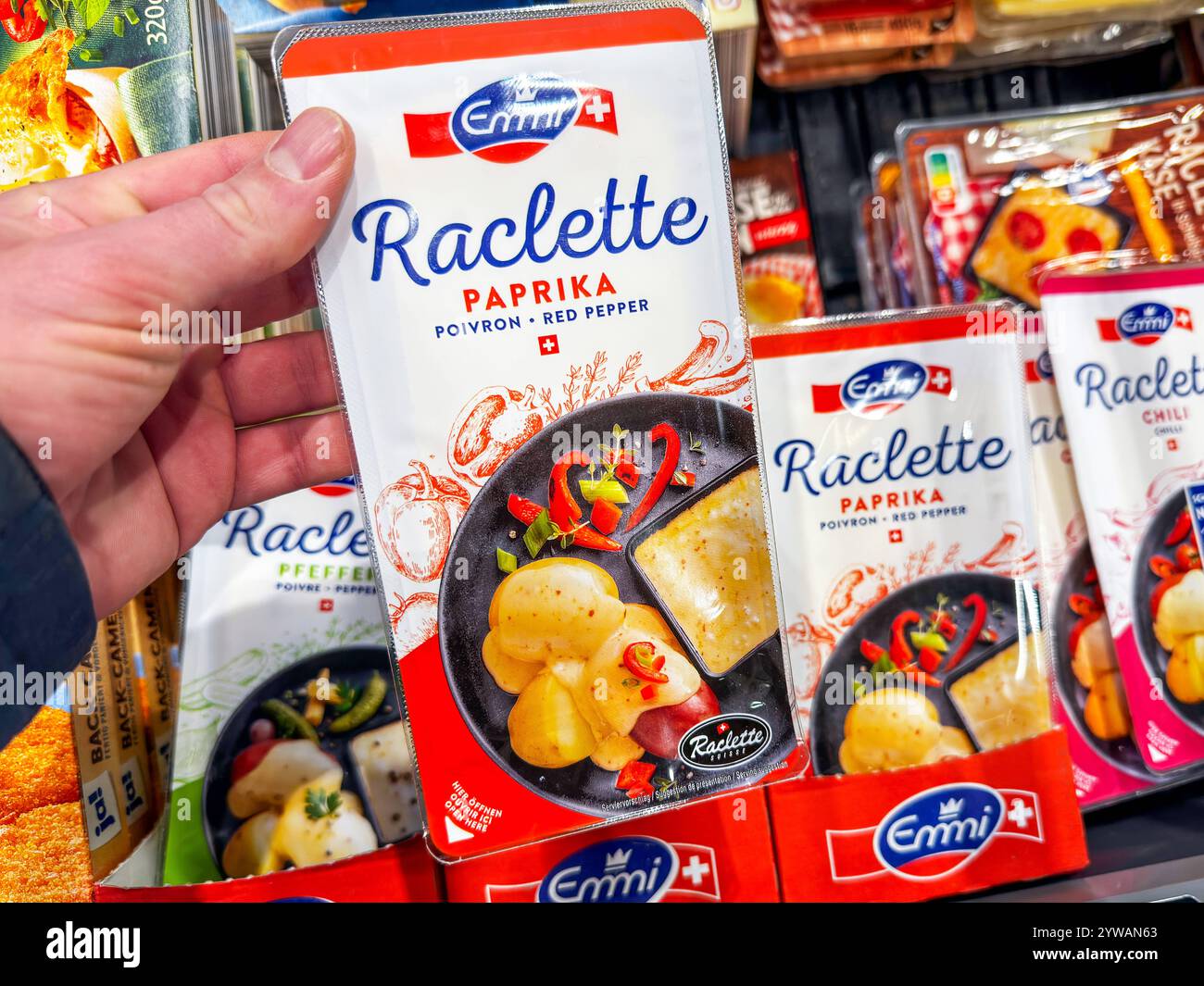 Bavaria, Germany - December 10, 2024: A pack of Emmi Raclette Paprika ...