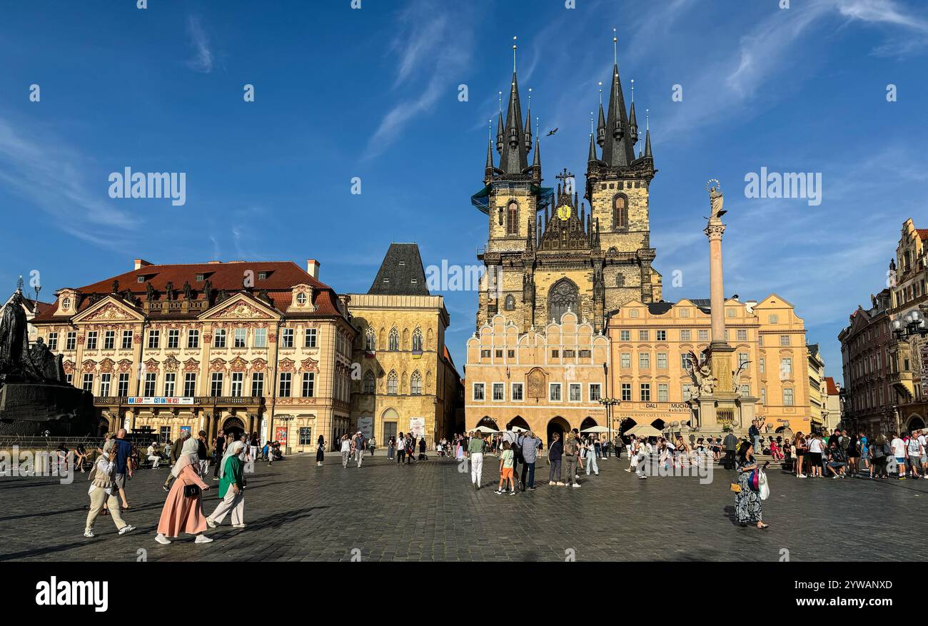 Old Town Square, Tyn Church, Kinsky Palace on left, Prague, Czech ...