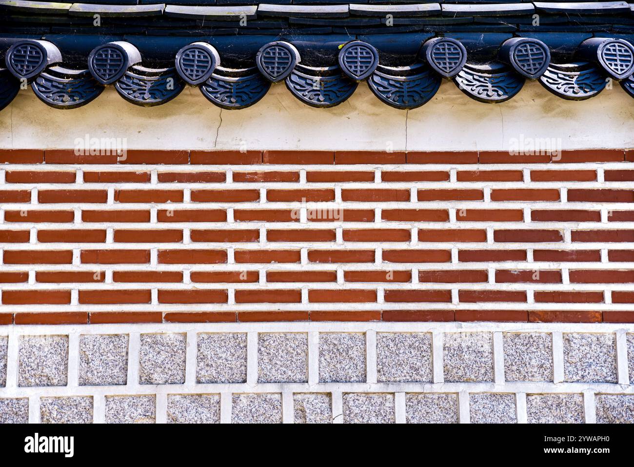 A brick wall with a red brick border. The wall is made of bricks and ...