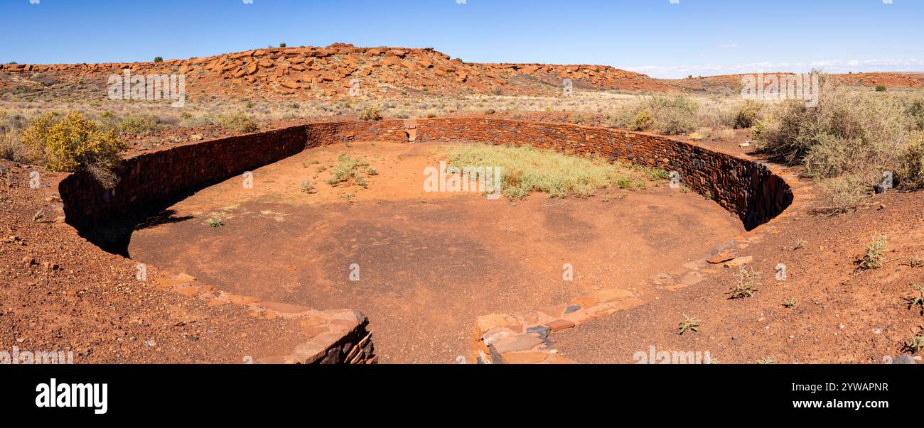 Panoramic photograph of ball court at Wupatki Pueblo, a partially ...