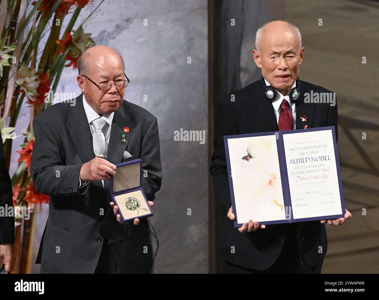 Oslo, Norway. 10th Dec, 2024. Representative Shigemitsu Tanaka holds ...