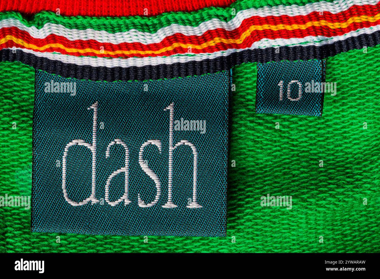 Dash label inside green jumper Stock Photo - Alamy