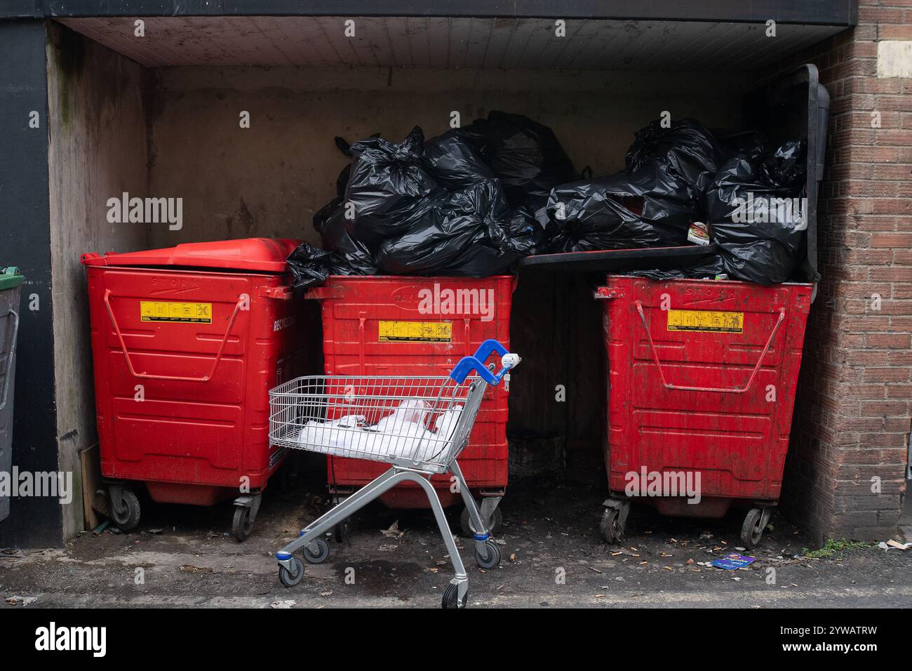 Slough, Berkshire, UK. 6th December, 2024. Overflowing bins in Slough ...