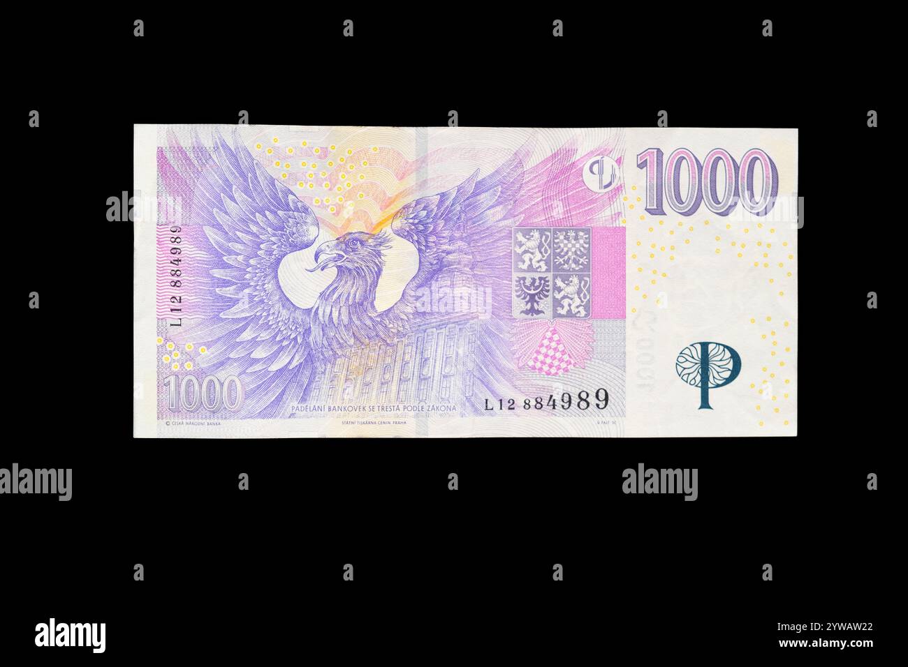 Czech Banknote, 1000 crowns, backside. Serial Number L12 884989 Stock ...