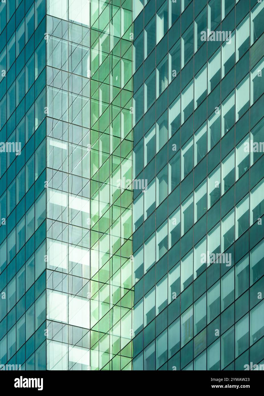 Architectural abstract of facade of modern green glass building with ...