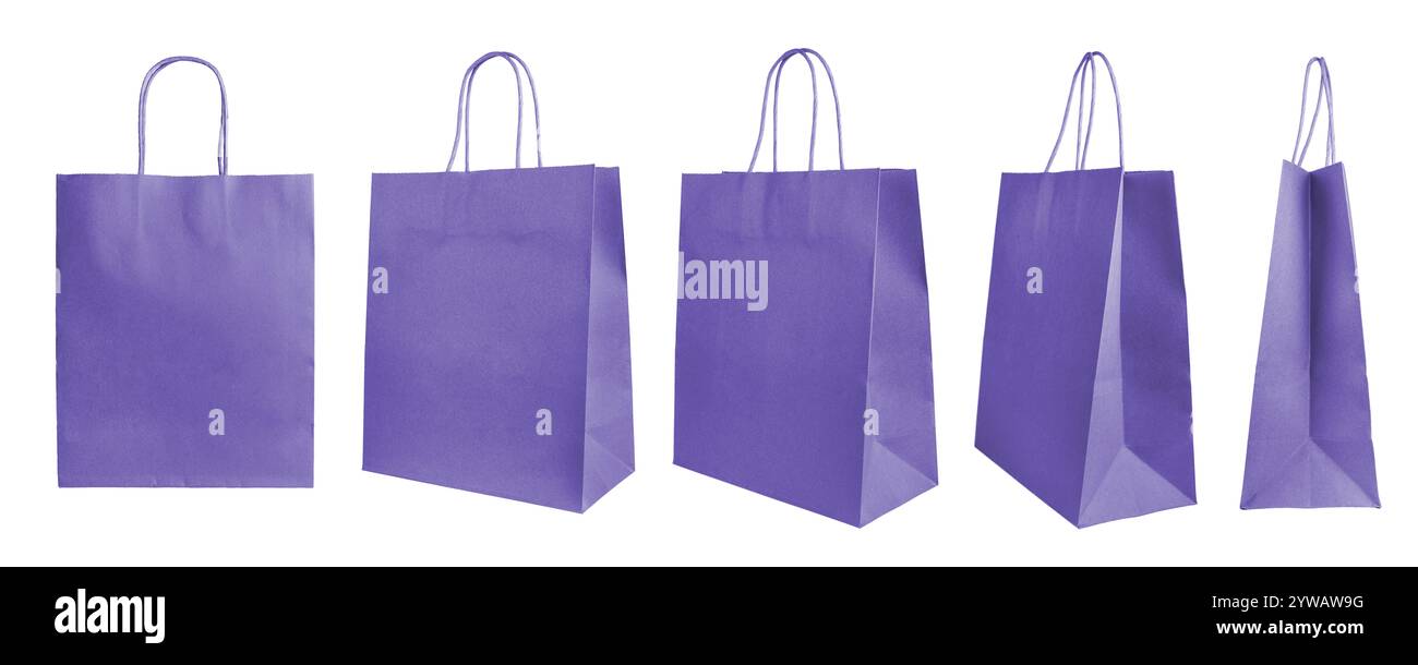 Set of different angles, various perspectives blank purple craft paper ...