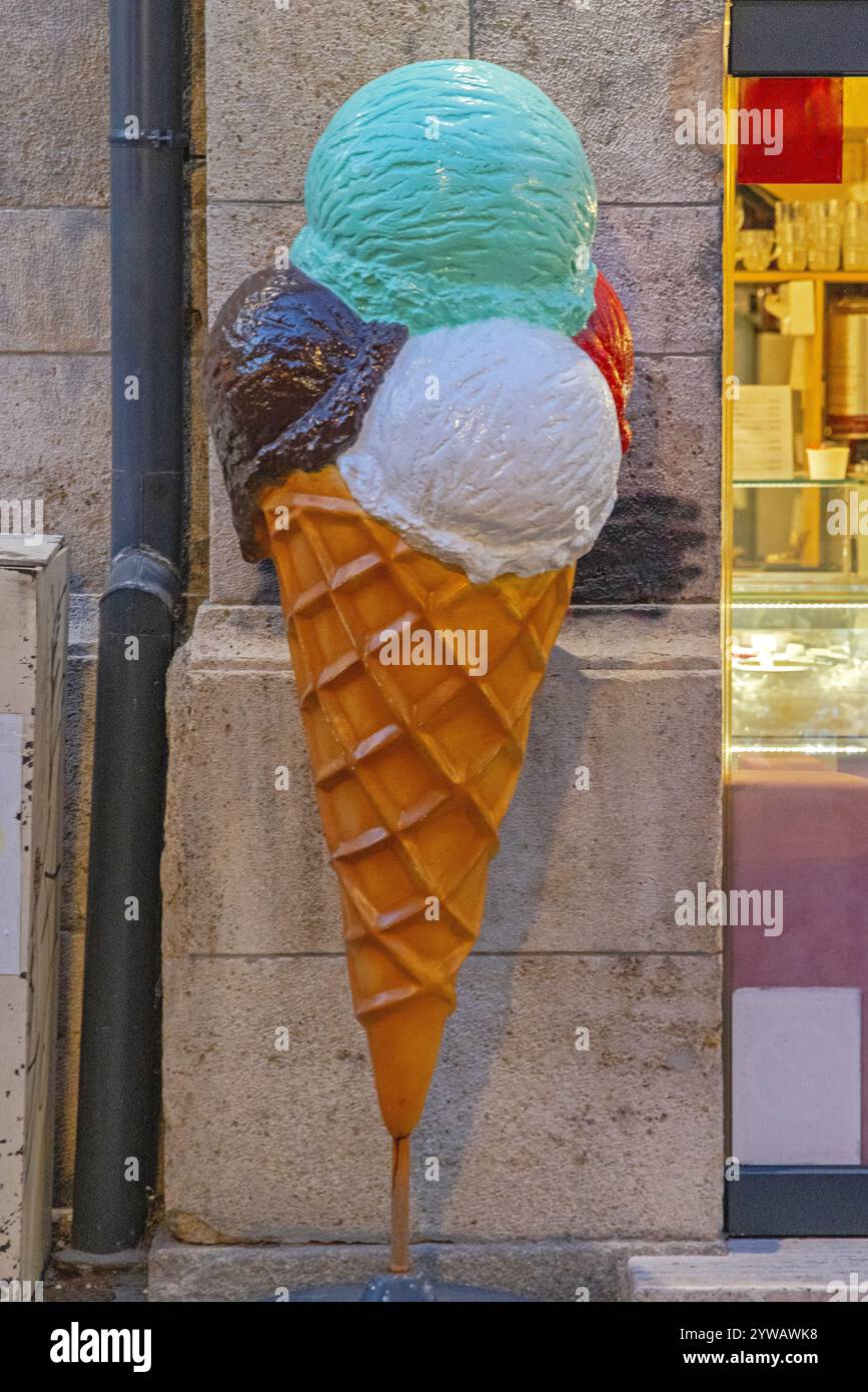 Large Ice Cream Cone Mock Up Sign in Front of Pastry Shop at Street ...