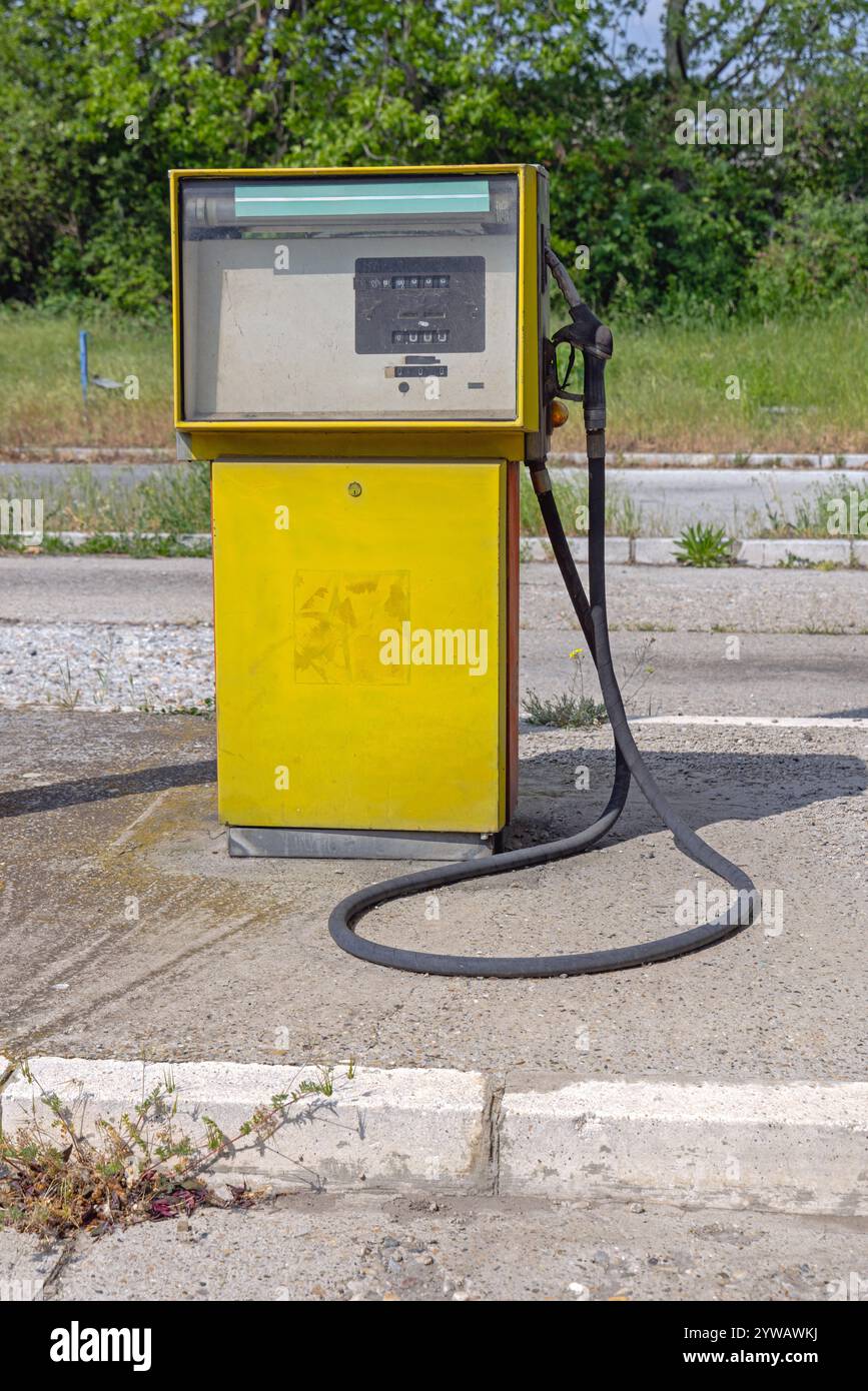 Yellow Petrol Pump Gasoline at Old Fueling Station Stock Photo - Alamy