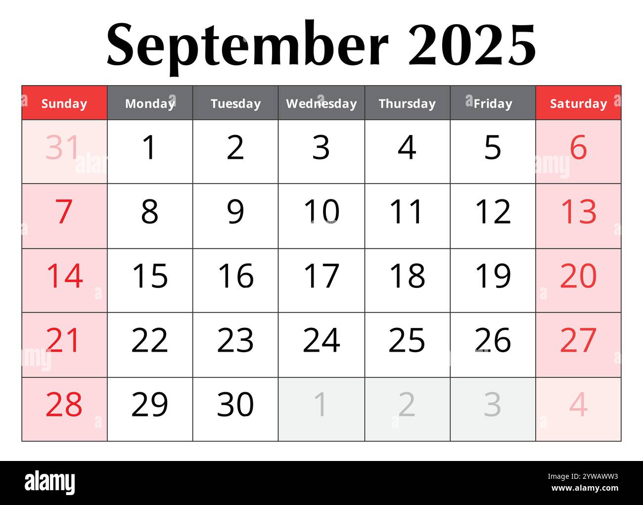 Calendar for September 2025. Design vector illustration. English page ...