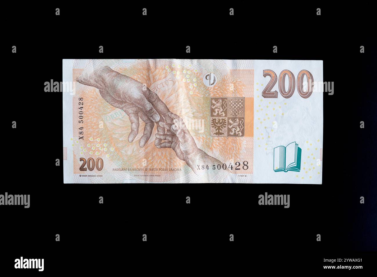 Prague, Czechia, Czech Republic, Czech Banknote, 200 kronur. Backside ...